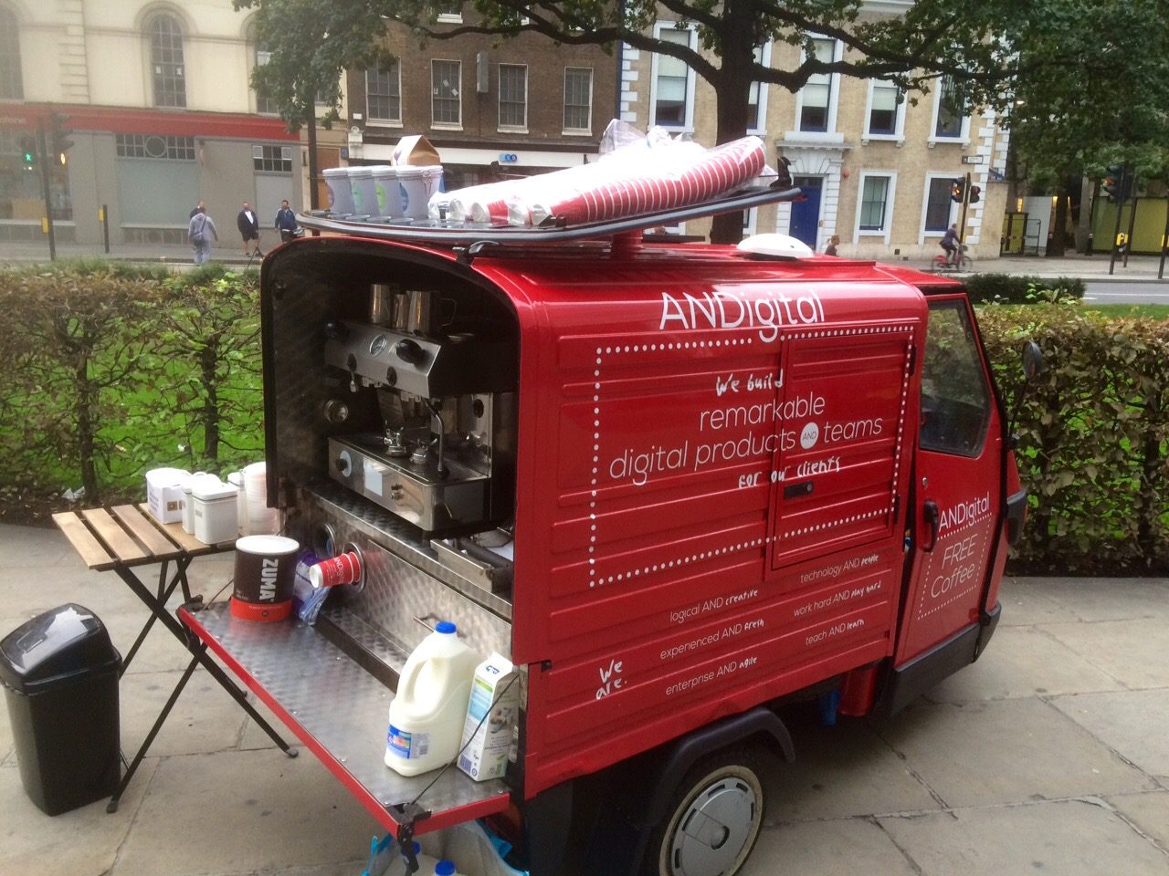 mobile coffee van hire - Vinyl wrap for ANDigital - Cafe Santiago