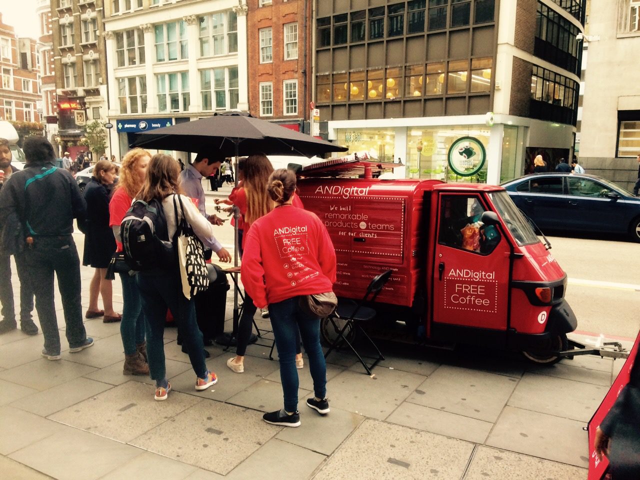 mobile coffee van hire - Vinyl wrap for ANDigital - Cafe Santiago
